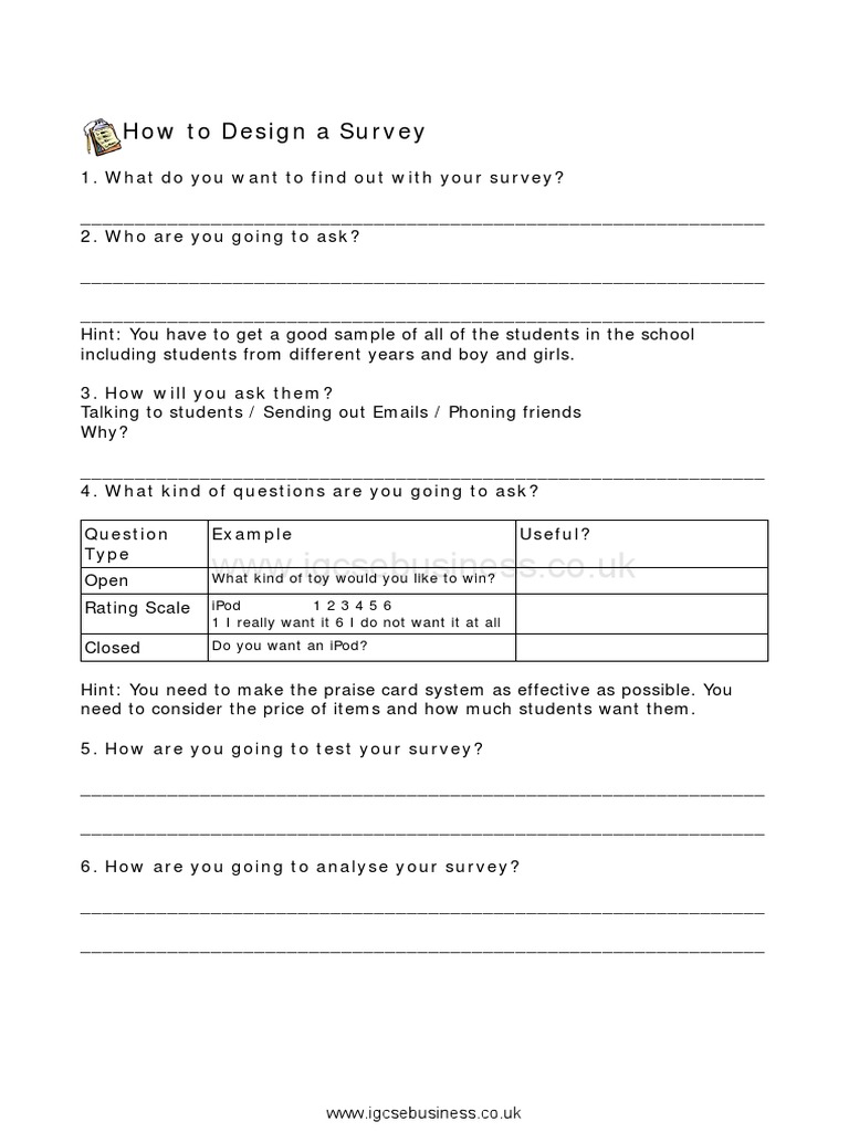 Survey Design Worksheet PDF | PDF