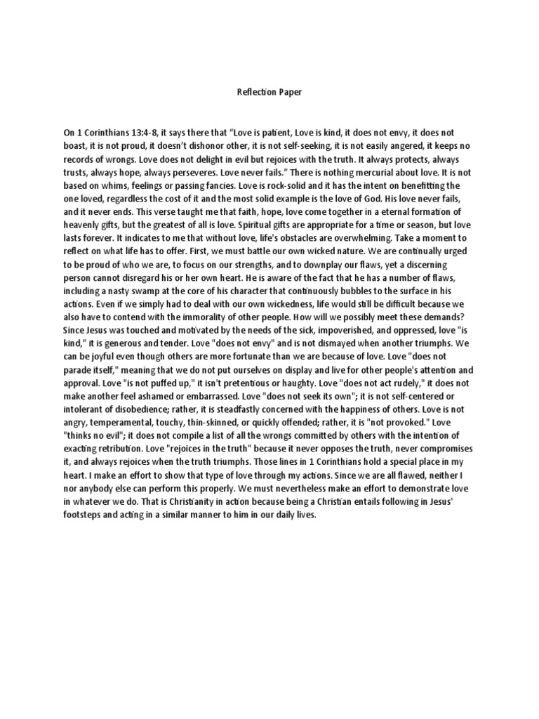 Reflection Paper On Filipino Christian Living | PDF | Love | Theology