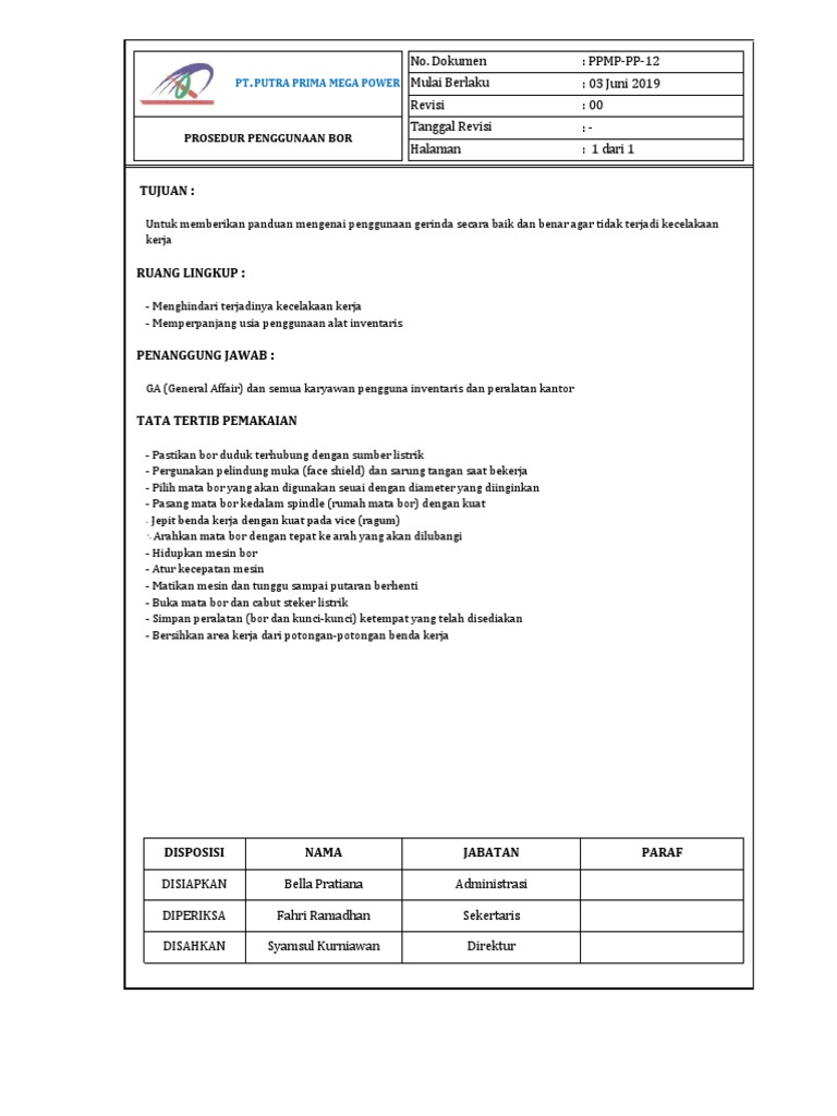 SOP Pengunaan BOR | PDF