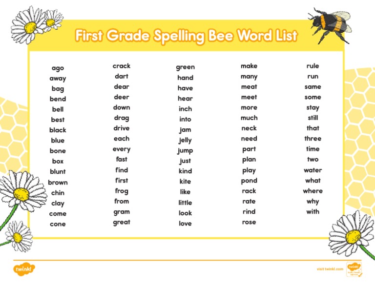 Color First Grade Spelling Bee Word List PDF | PDF
