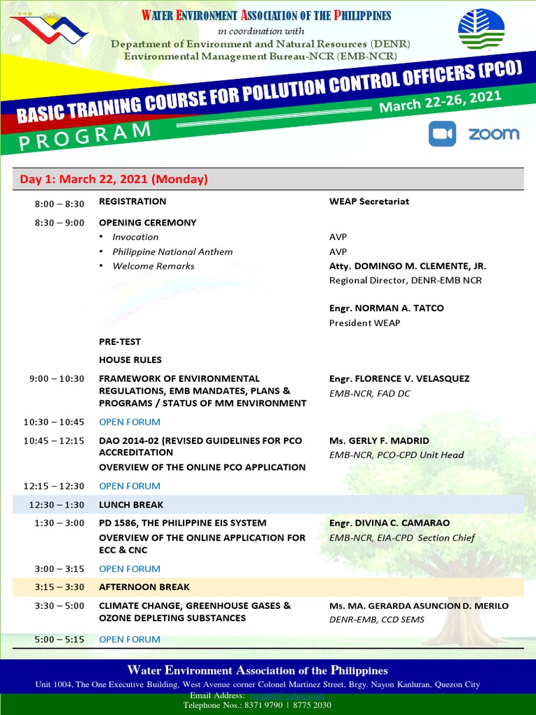 NCR - PCO Training Webinar Program Final-March 22-26, 2021 | Download Free PDF | Environmental ...