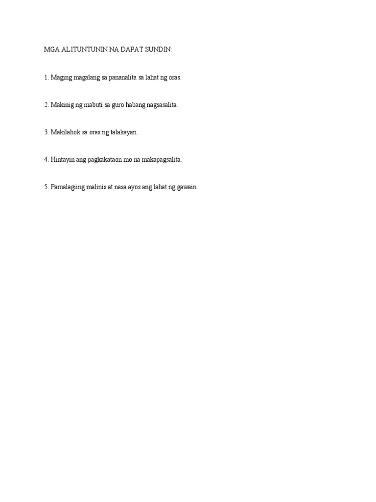 Mga Alituntunin Na Dapat Sundin | PDF