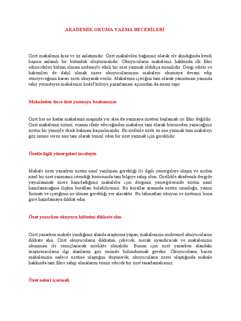 Makale Nasıl Yazılır - AKADEMİK OKUMA YAZMA BECERİLERİ Gelisim Edu | PDF