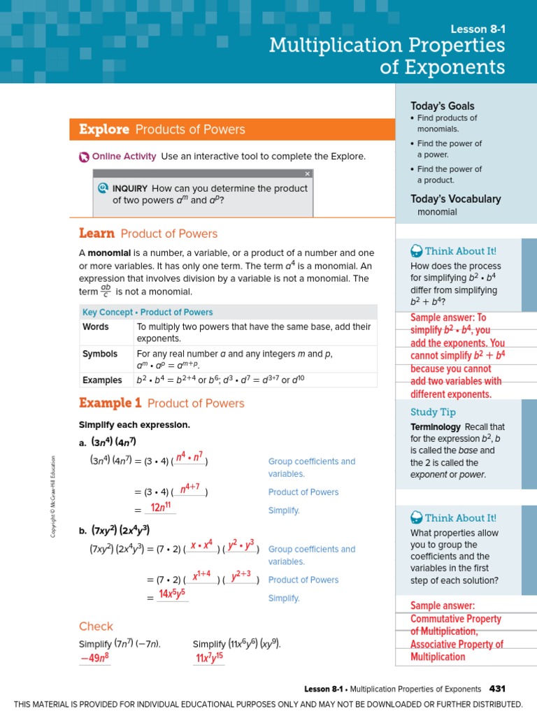 Algebra1-L8.1-Examples 1-2 | PDF | Pixel | Multiplication