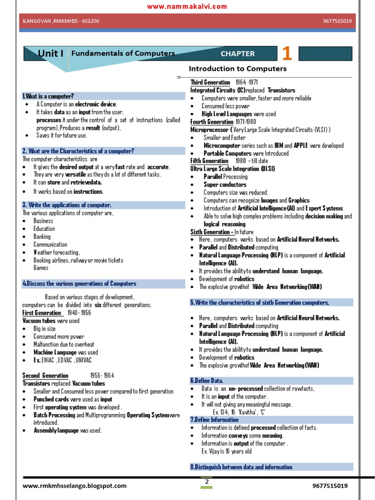 Namma - Kalvi - 11th - Computer - Science - Volume - 1 - Guide - em ...
