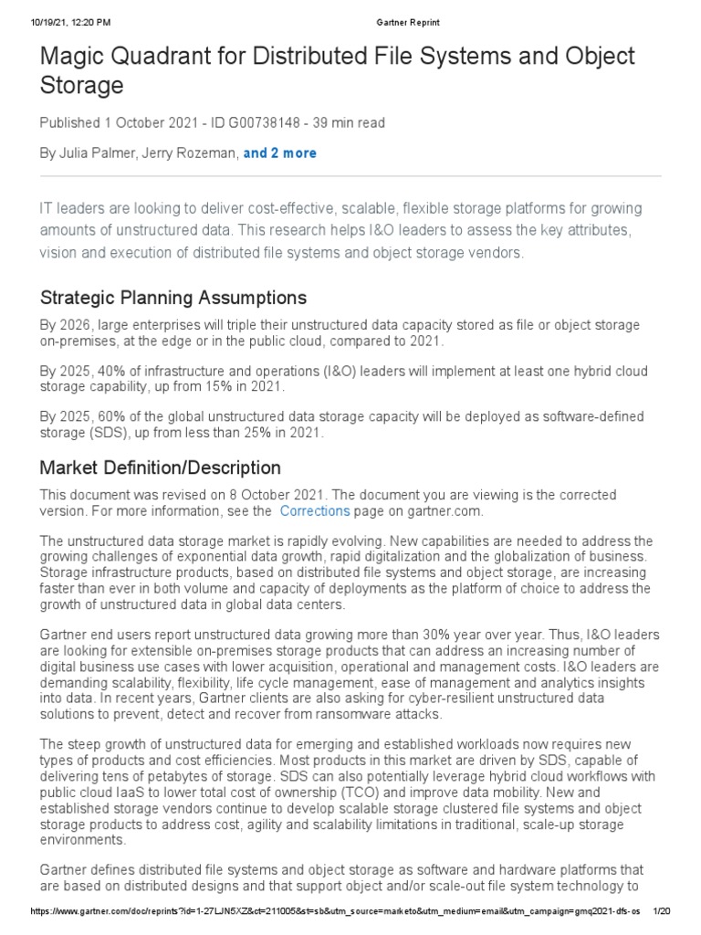 Gartner Reprint Object Storageoct21 Pdf Cloud Computing Scalability
