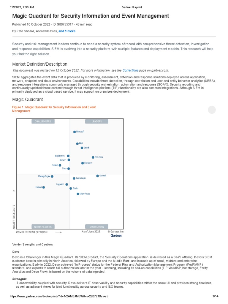Gartner SIEM Magic Quadrant 2022 | PDF | Cloud Computing | Software As ...