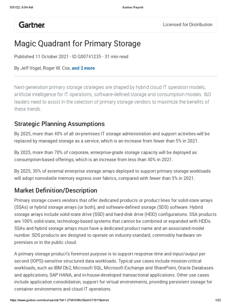 Gartner Reprint Storage Primary 2021 | PDF | Cloud Computing | Business