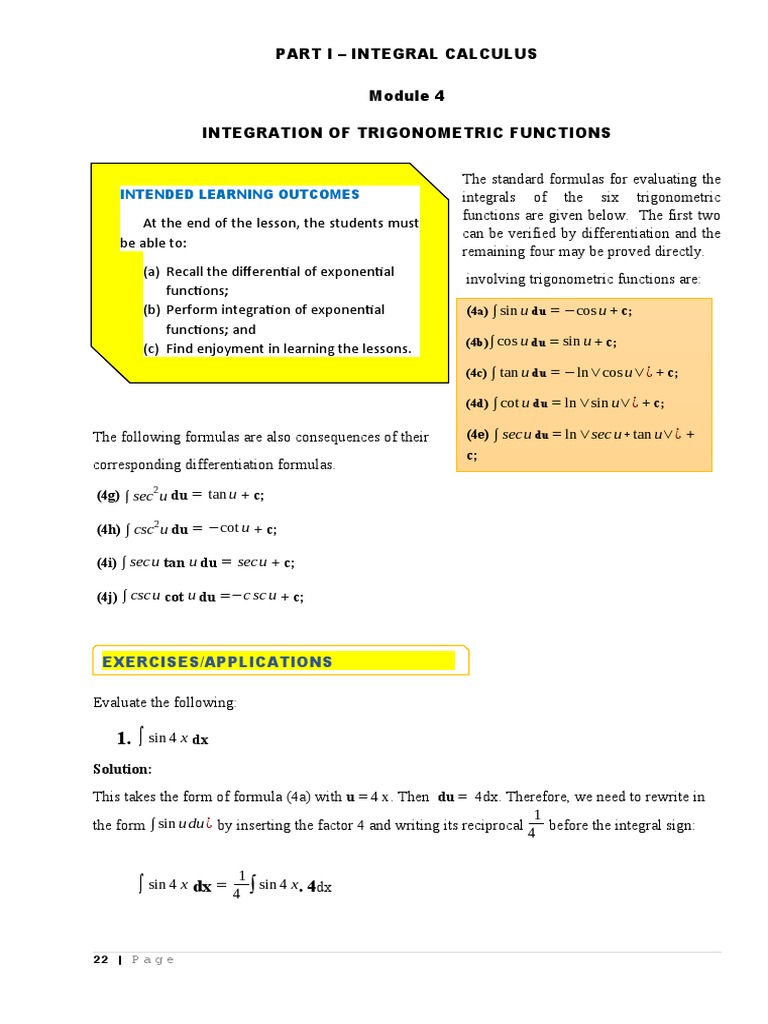 Sin U Cos U Tan U Cot U Secu: Cosu Sin U LN Cosu LN Sin U LN Sec U+tan ...