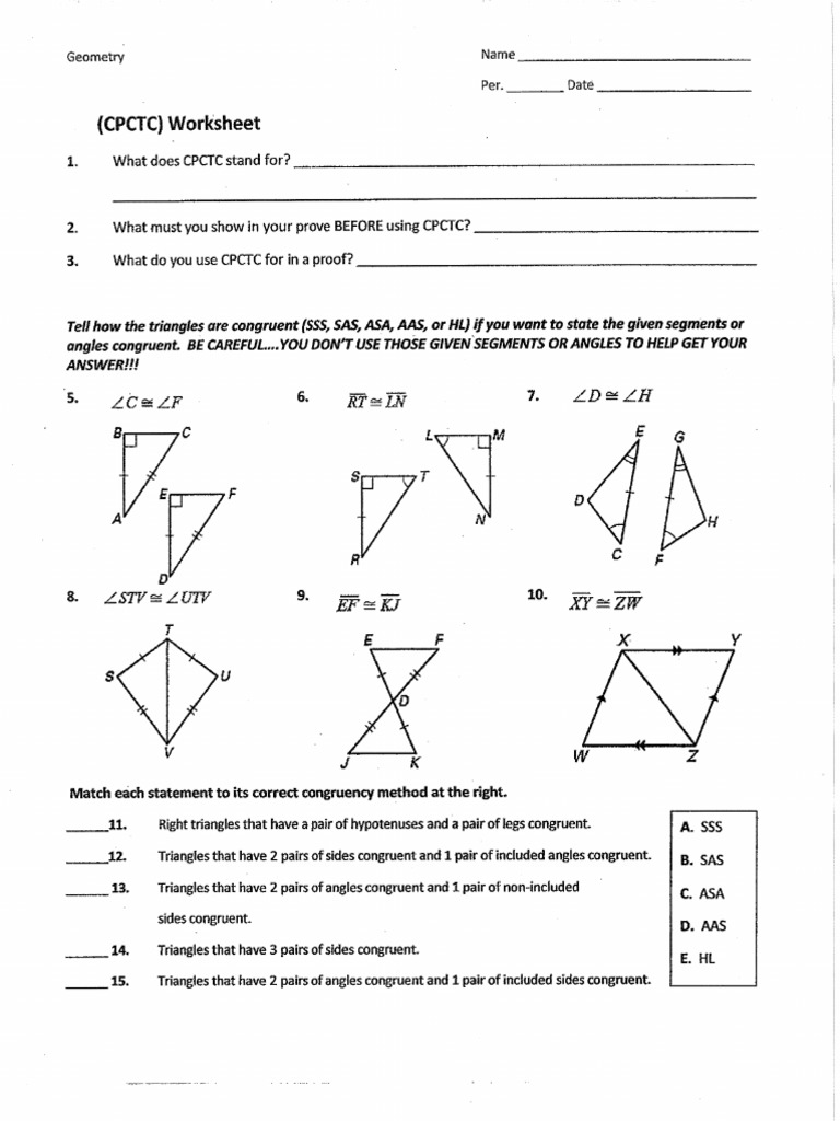 CPCTC Notes and Worksheet | PDF
