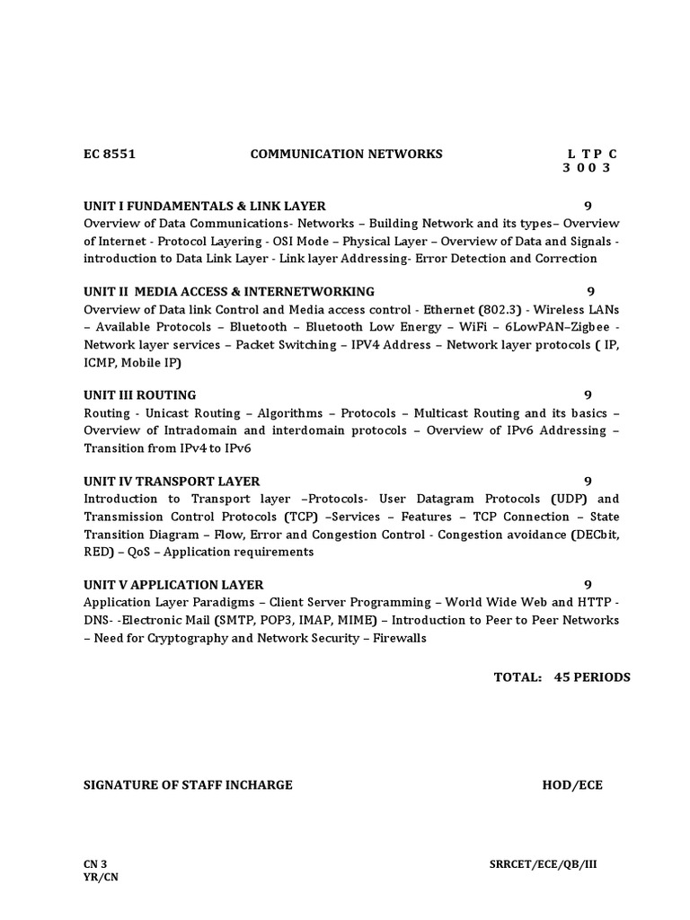 Communication Networks Course Plan | PDF | Computer Network | Internet ...