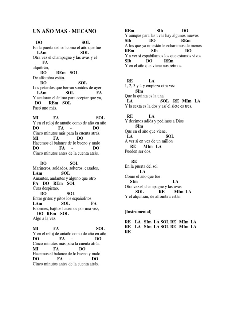 UN AÑO MAS Acordes | PDF