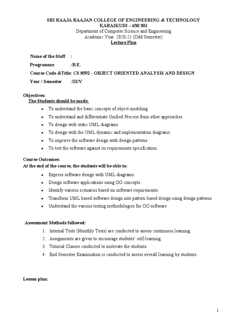 Ooad Lesson Plan | PDF | Use Case | Unified Modeling Language