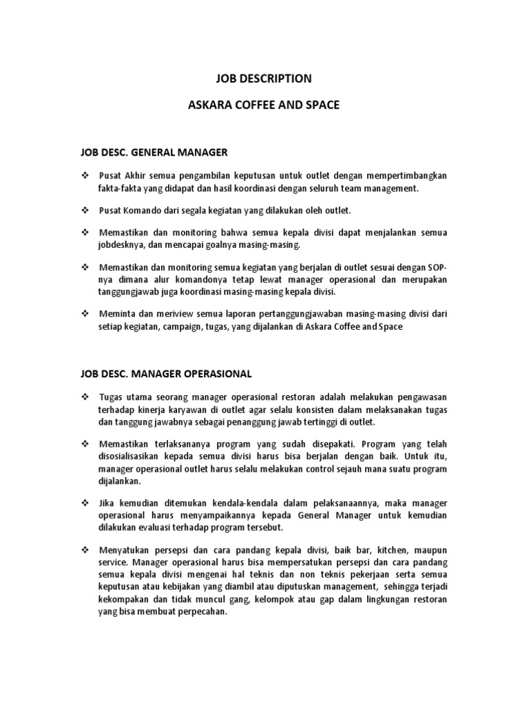 Job Desc Full Team Cafe | PDF