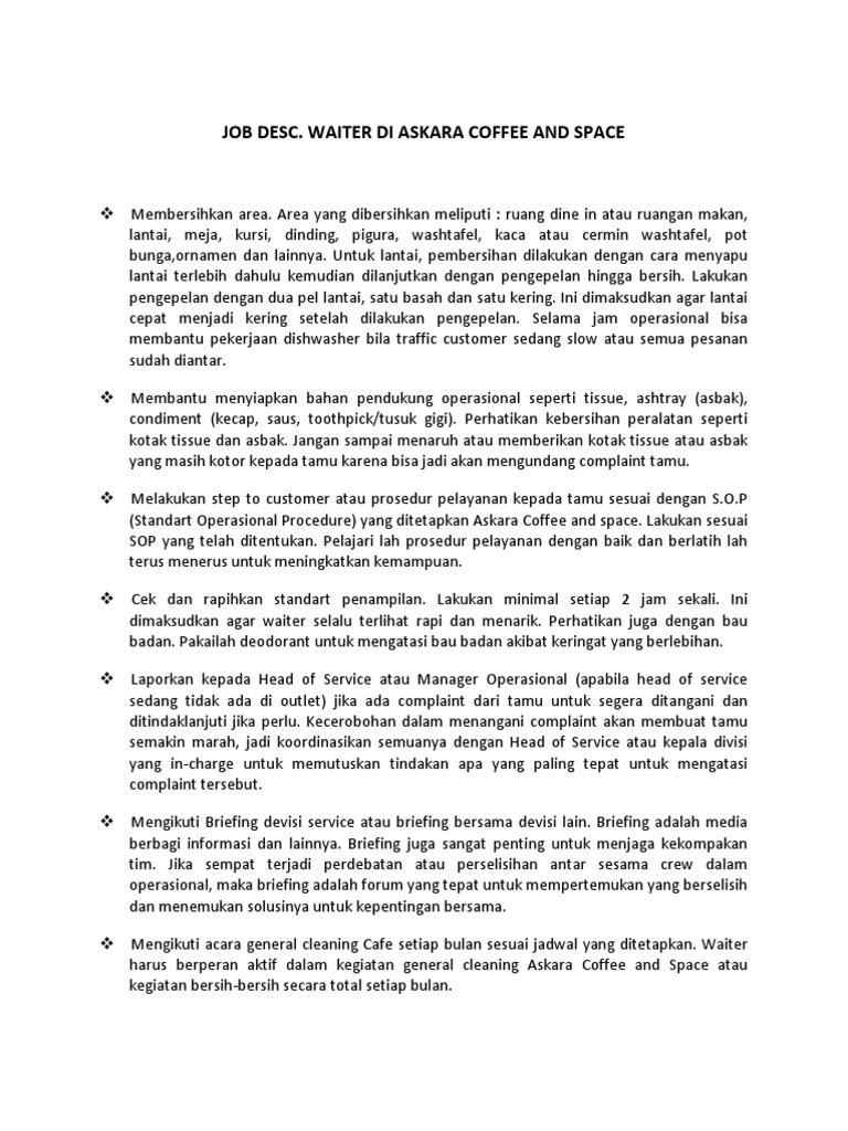 Jobdesc Waiter | PDF