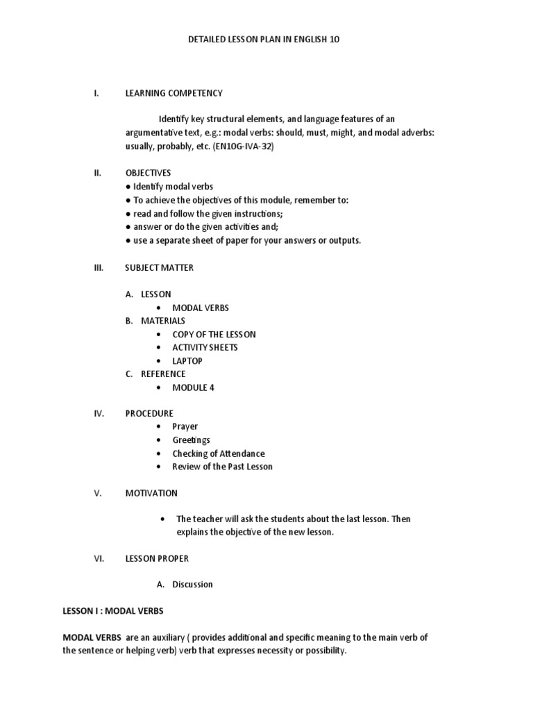 DLP Eng 10 Modal Verbs | PDF | Verb | Essays