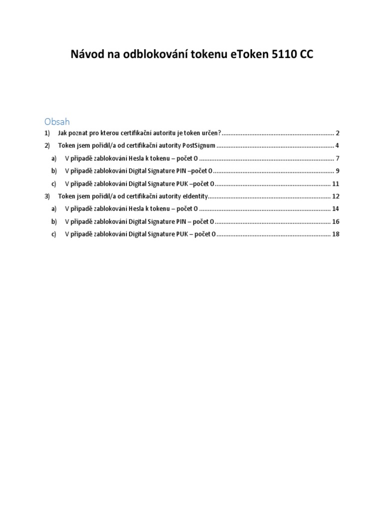 Zablokovany eToken5110CC-jak Postupovat | PDF