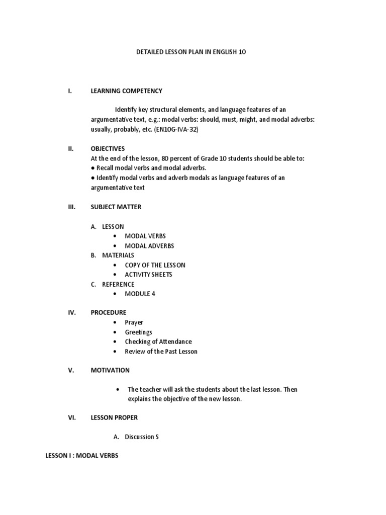 Detailed Lesson Plan in English 10a | PDF | Verb | Adverb