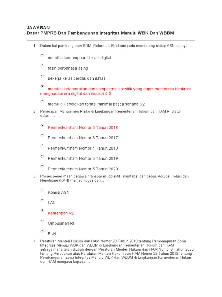 JAWABAN 3. Dasar PMPRB Dan Pembangunan Integritas Menuju WBK Dan WBBM | PDF | Bisnis ...