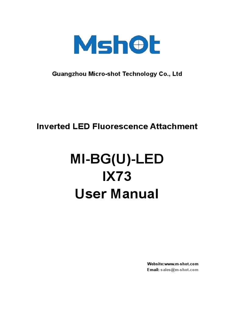 MI-BG (U) - LED IX73 User Manual: Inverted LED Fluorescence Attachment ...
