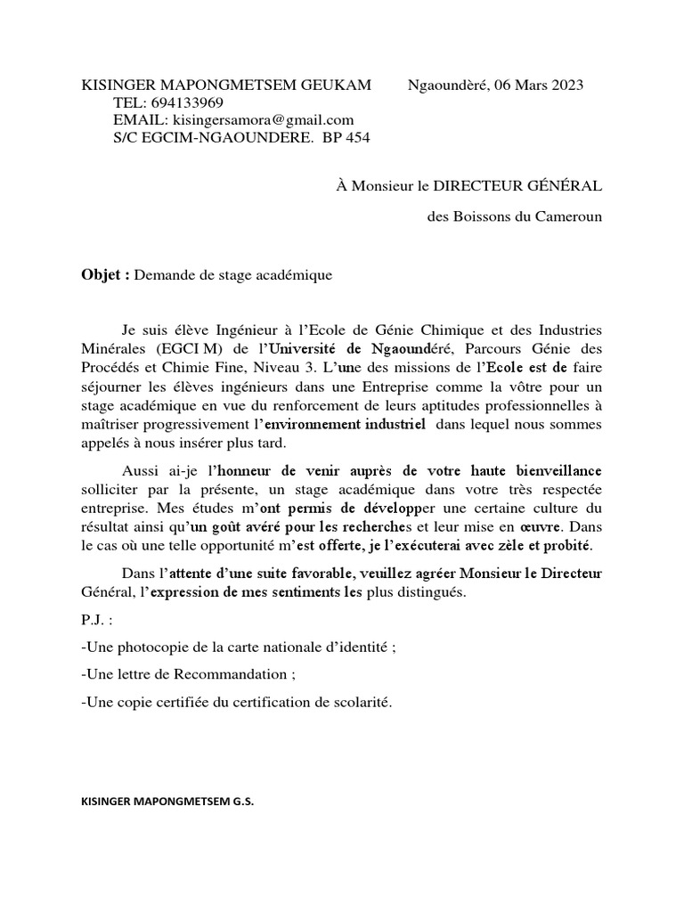 Demande de Stage PDF | PDF