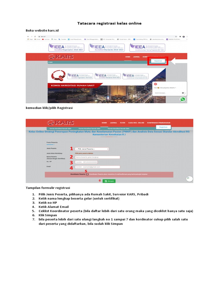 Tatacara Registrasi Kelas Online KARS | PDF