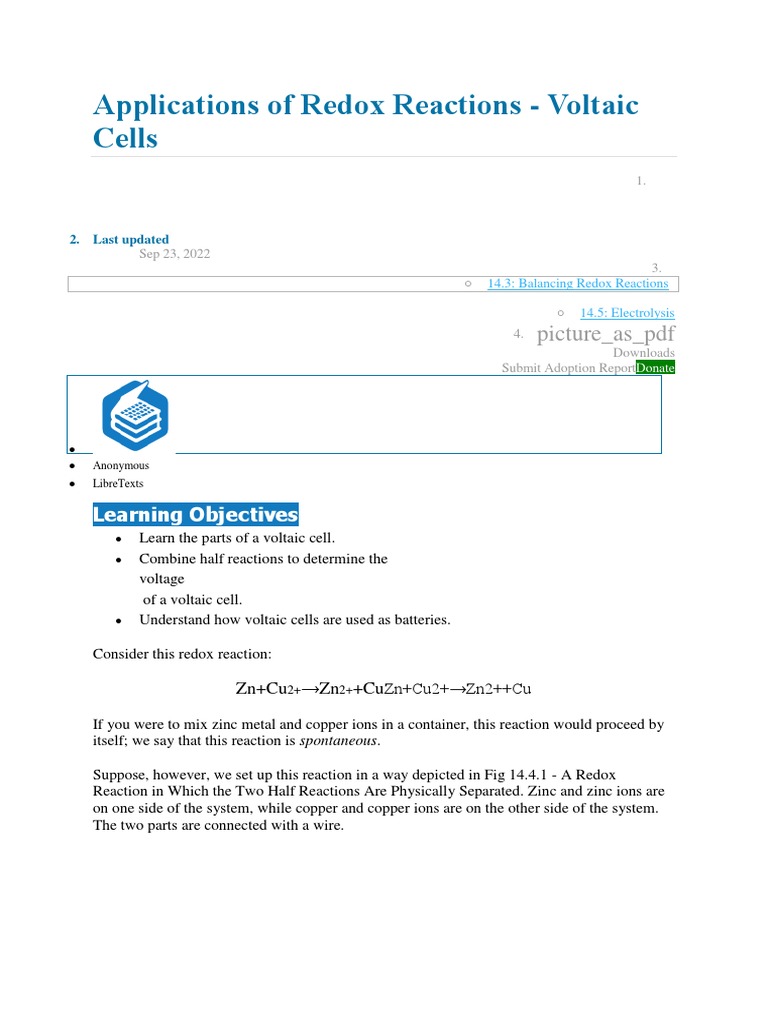 Applications of Redox Reactions PDF | PDF | Redox | Anode