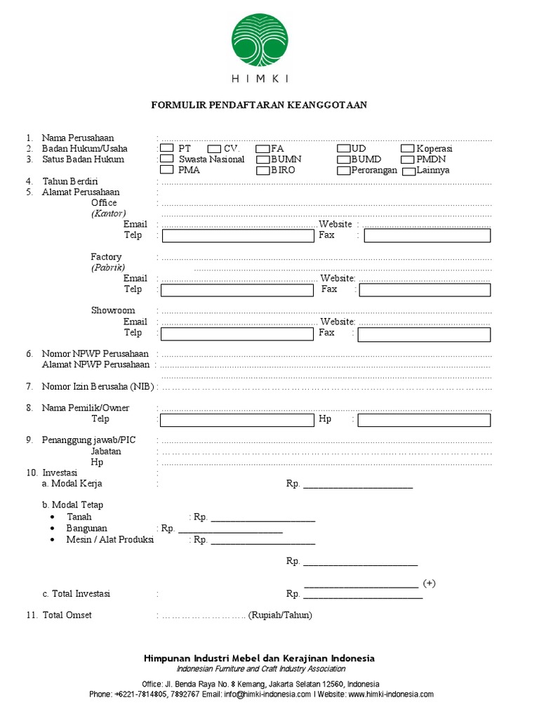 Formulir Pendaftaran Keanggotaan HIMKI | PDF