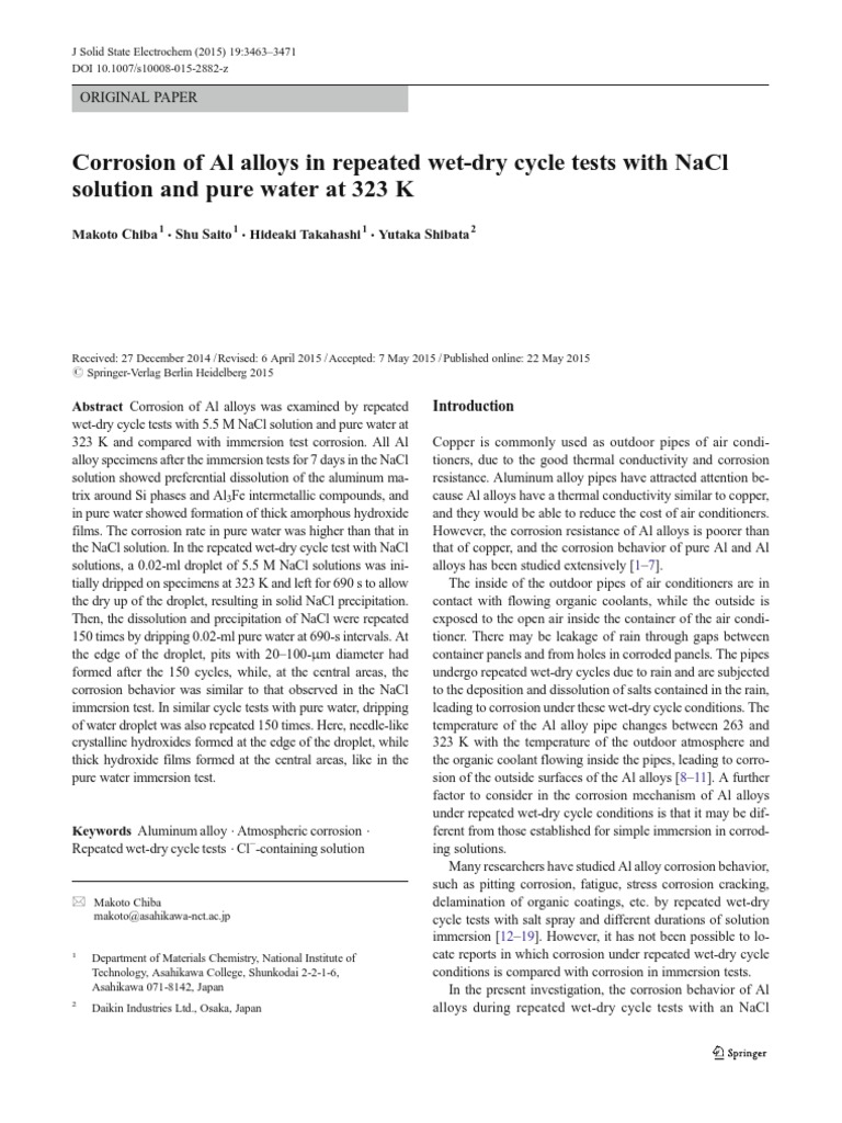 Corrosion of Al Alloys in Repeated Wet-Dry Cycle Tests With NaCl ...
