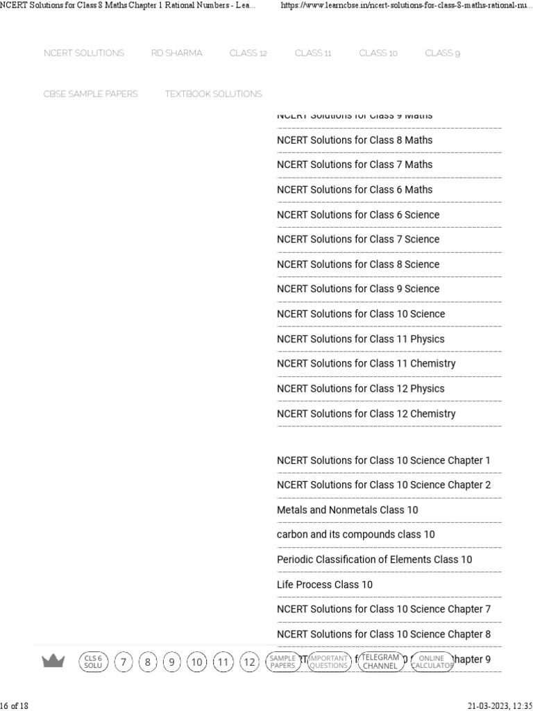 NCERT Solutions For Class 8 Maths Chapter 1 Rational Numbers - Learn CBSE-6 | PDF | Science ...