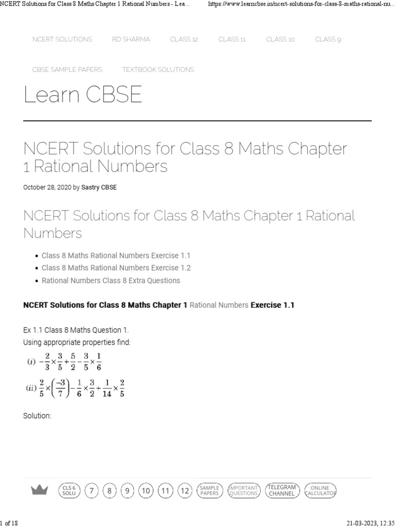 NCERT Solutions For Class 8 Maths Chapter 1 Rational Numbers - Learn ...