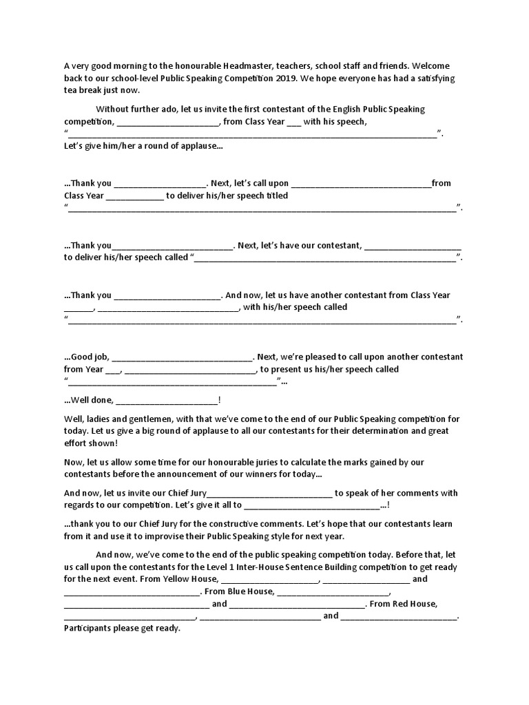 MC Script For Public Speaking | PDF