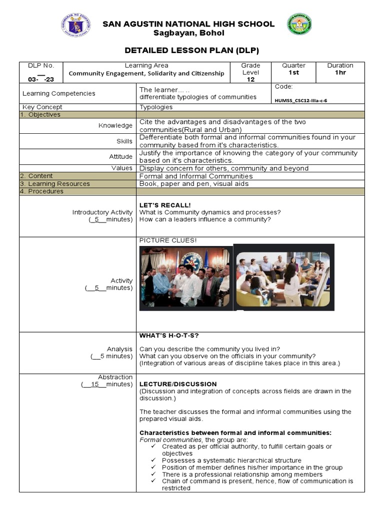 San Agustin National High School Sagbayan, Bohol Detailed Lesson Plan (DLP) | PDF | Learning ...