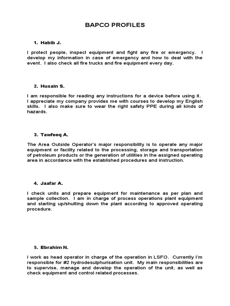 Bapco Job Descriptions - Multiple Matching | PDF