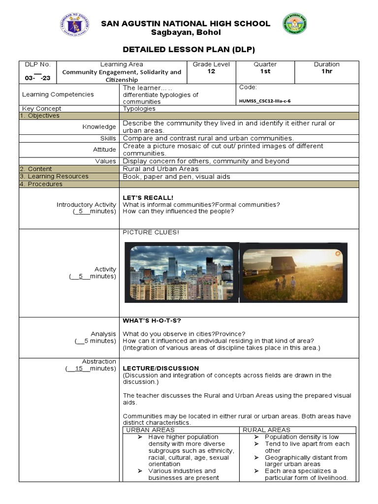 San Agustin National High School Sagbayan, Bohol Detailed Lesson Plan (DLP) | Download Free PDF ...