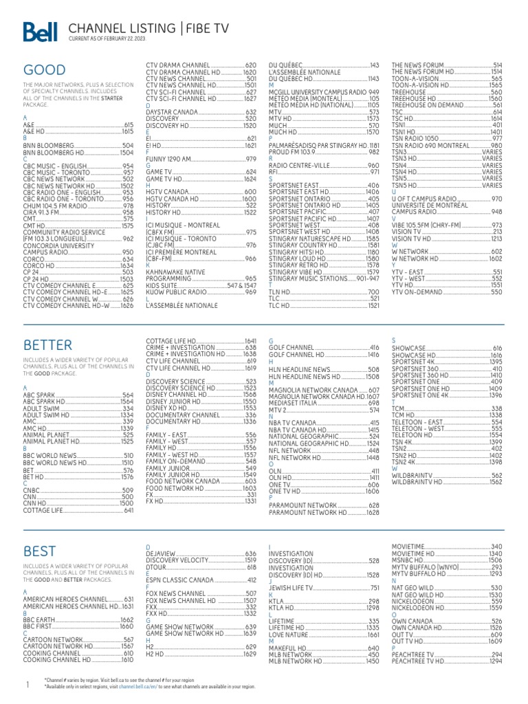 Bell Fibe TV Channel List 2023 | PDF | Canadian Broadcasting ...