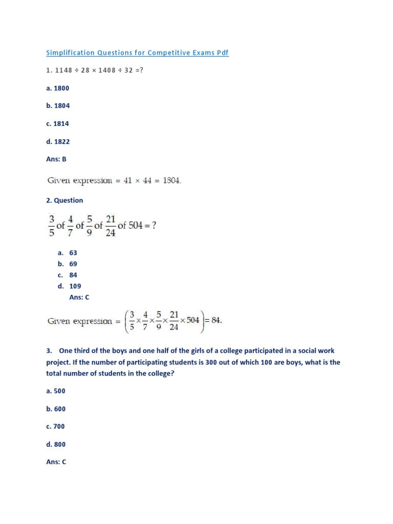 Simplification Questions TNPSC Exams | PDF