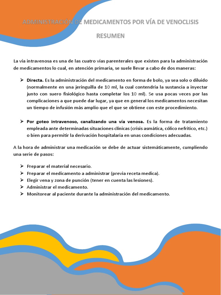Administración de Medicamentos Por Vía de Venoclisis | PDF | Terapia ...