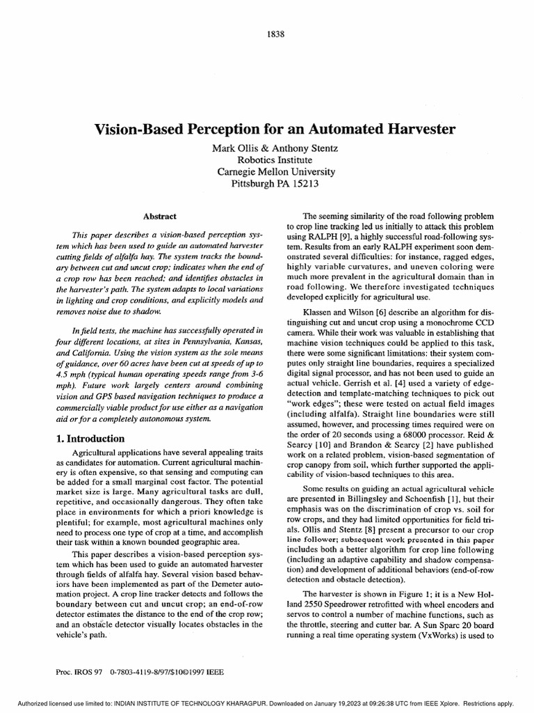 Vision-Based Perception For An Automated Harvester | PDF | Rgb Color Model | Probability Density ...