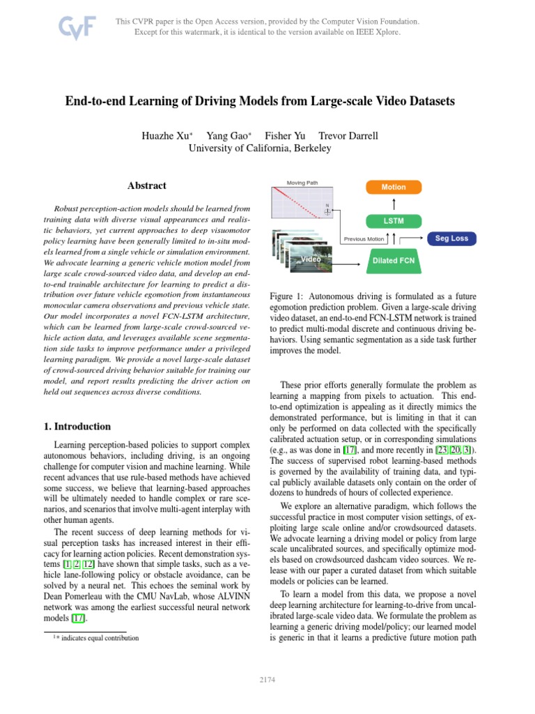 End-To-End Learning of Driving Models From Large-Scale Video Datasets ... End-To-End Learning of Driving Models From Large-Scale Video Datasets ...