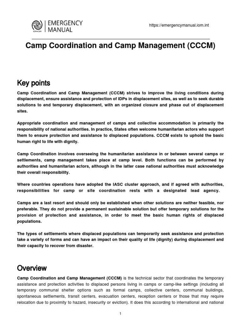 Camp Coordination and Management Overview | PDF | Internally Displaced ...