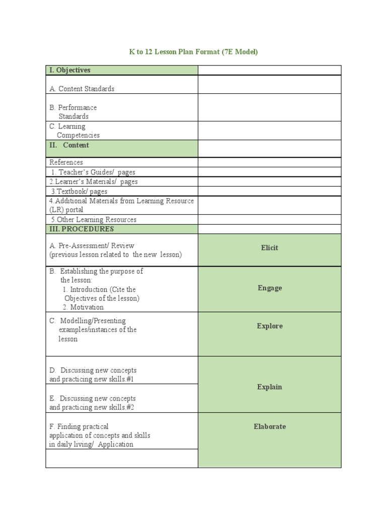 K To 12 Lesson Plan Format | PDF