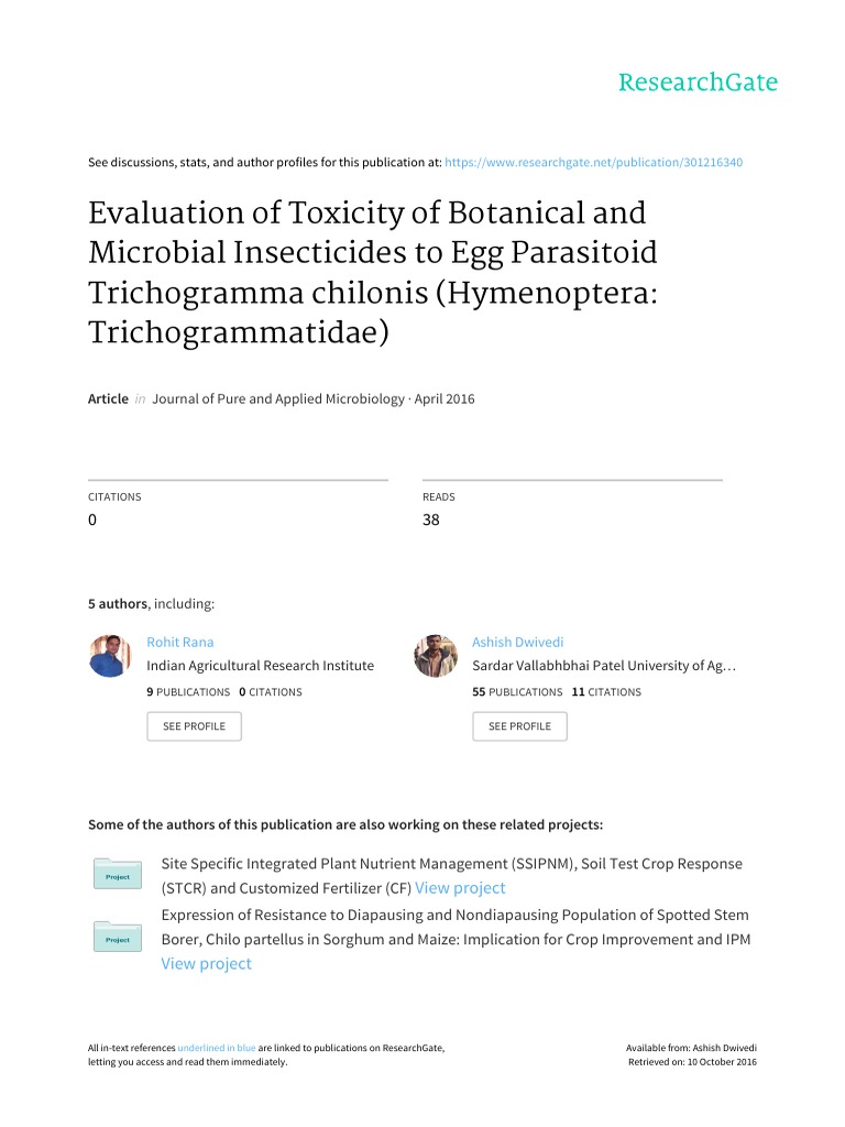 Evaluation of Toxicity of Botanical and Microbial Insecticides To Egg Parasitoid Trichogramma ...