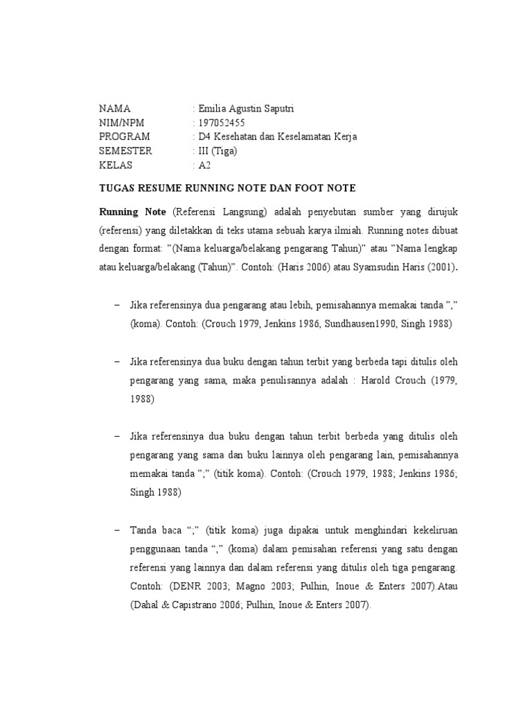 Resume Running Note Dan Foot Note | PDF