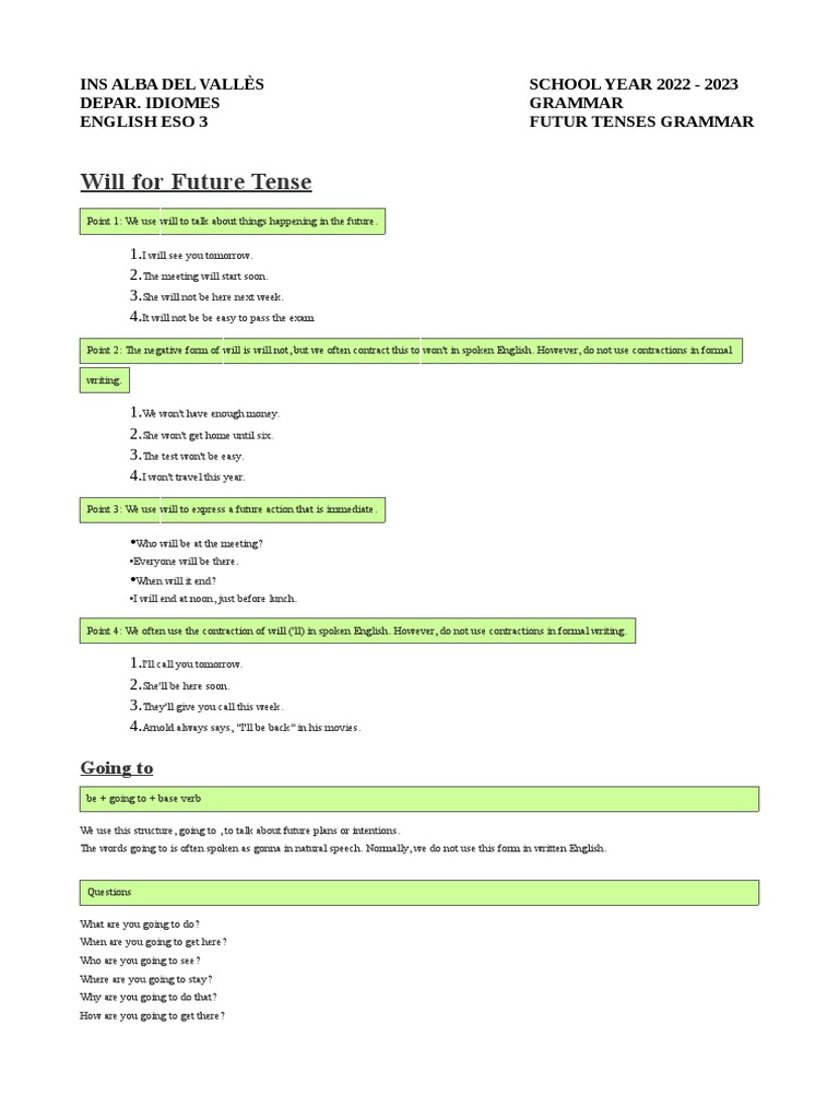 Futur Tenses - Grammar | PDF