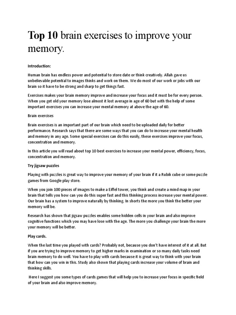 Top 10 Brain Exercises for Memory | PDF | Memory | Vocabulary