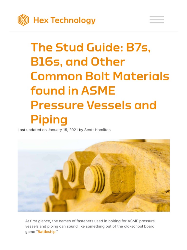 Bolting For ASME Pressure Vessels | PDF
