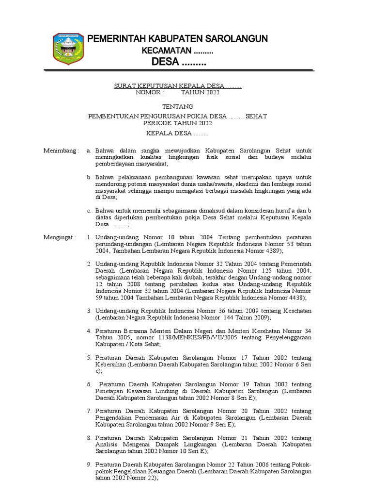 Format SK Pokja Desa Sehat | PDF Format SK Pokja Desa Sehat | PDF