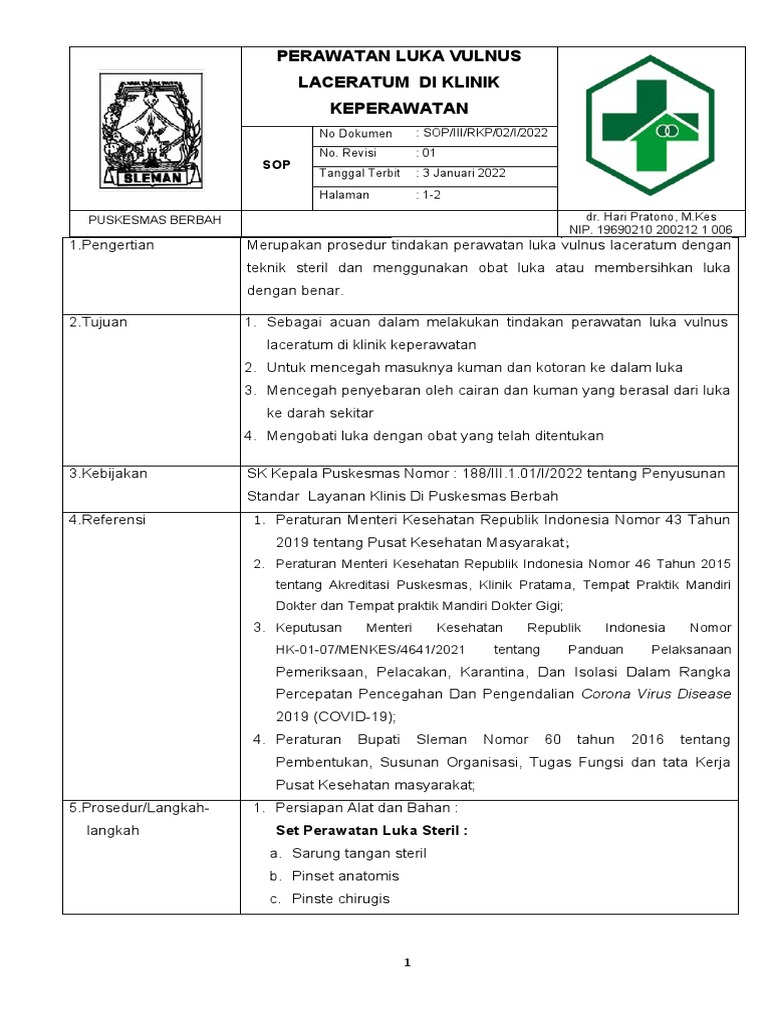 SOP Perawatan Luka VL | PDF | Pengelolaan Keuangan & Uang