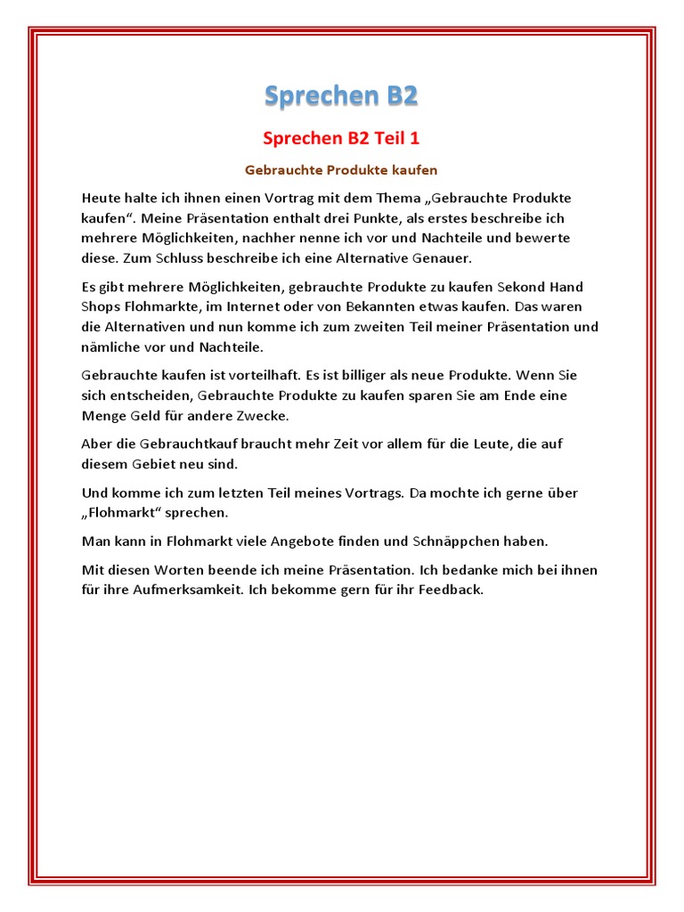 Sprechen b2 goethe | PDF